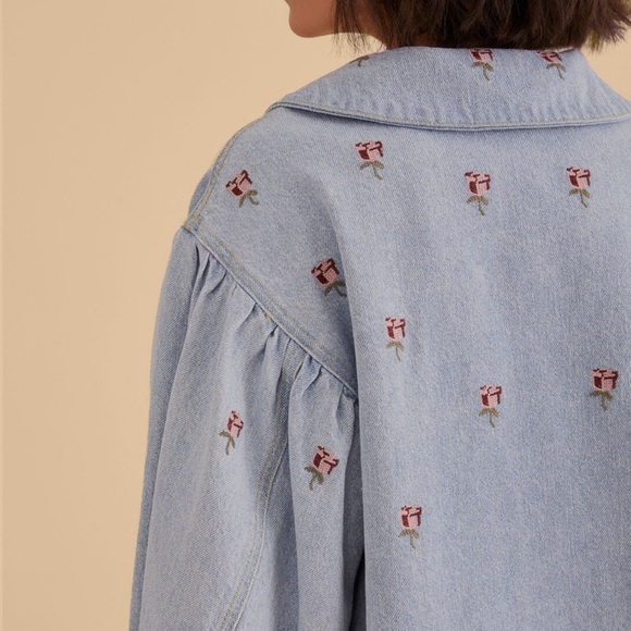 FARM Rio | Jackets & Coats | Farm Rio Rose Embroidered Denim Jacket ...